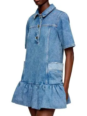 GANNI Patchwork Denim Dress
