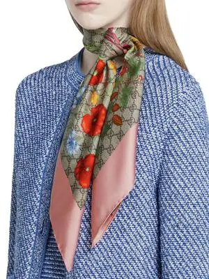 Gucci Silk Twill Scarf With Flora Print - Multicolor