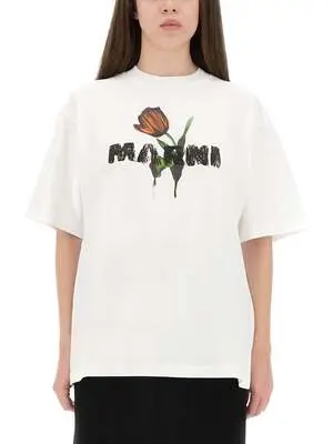 Marni Cotton T-shirt With Tulip Print - White