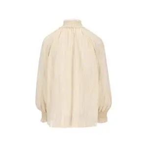 Zimmermann Metallic Stripe High Neck Long Sleeve Blouse - Cream