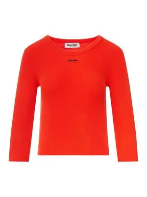 Miu Miu Crew Neck Cotton Sweater - Orange