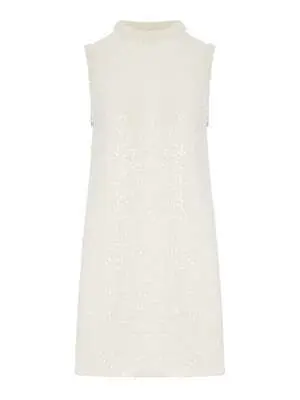 SELF-PORTRAIT Boucle Mini Dress With Beads - Cream