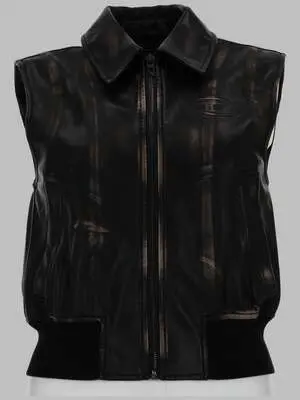DIESEL® Distressed Bomber Gilet - Brown