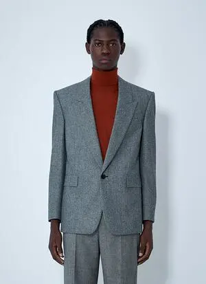 Saint Laurent Prince Of Wales Wool Blazer - Black