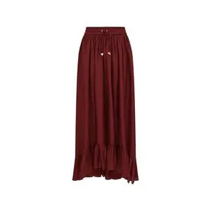 Zimmermann Silk Ruffled Drawstring Maxi Skirt - Red