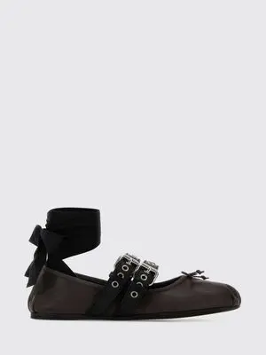 Miu Miu Calfskin Ballerinas With Straps - Brown