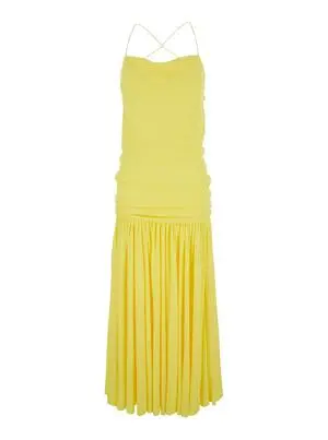 Jacquemus Yellow Dress With Straight Neckline And Gathered Waist In Tech Fabric For - Multicolor