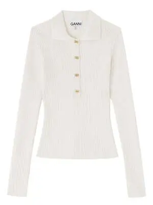 GANNI GANNI Ribbed Polo Shirt Cream
