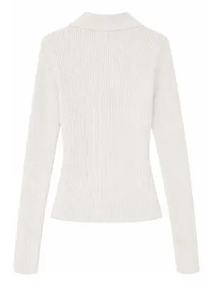 GANNI Ribbed Polo Shirt - Cream