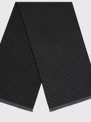Gucci Gg Monogram Jacquard Wool Scarf With Fringed Edges - Black