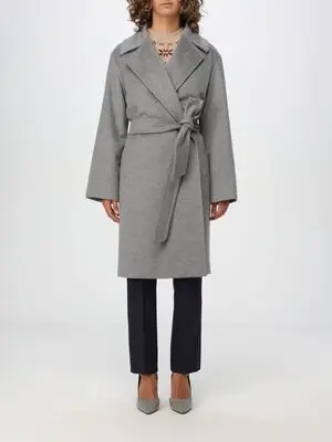 Max Mara MAX MARA Virgin Wool Wrap Overcoat Gray