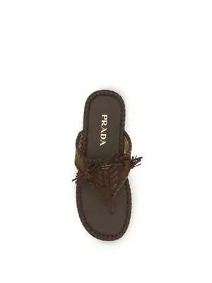 Prada Thong Sandals With Tassels - Brown