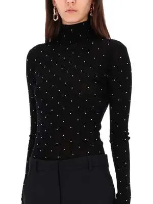 Rabanne Second-skin Effect Mesh Turtleneck With Studs