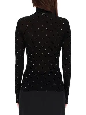 Rabanne Second-skin Effect Mesh Turtleneck With Studs - Black