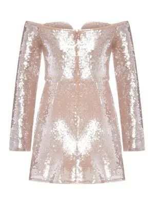 SELF-PORTRAIT Off-shoulder Sequin Mini Dress - Cream