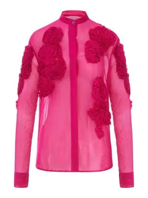 Dries Van Noten Organza Shirt With Floral Applications - Pink