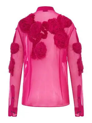Dries Van Noten Organza Shirt With Floral Applications - Pink