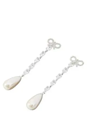 SELF-PORTRAIT Bow Pearl Droplet' Earrings - Silver