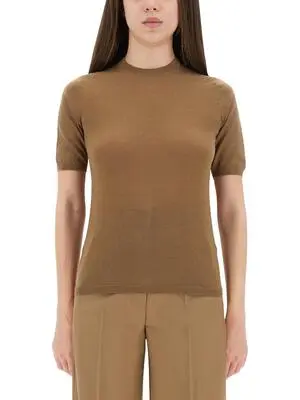 Max Mara Virgin Wool Short Sleeve Jersey - Brown