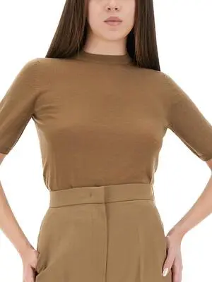 Max Mara Virgin Wool Short Sleeve Jersey - Brown