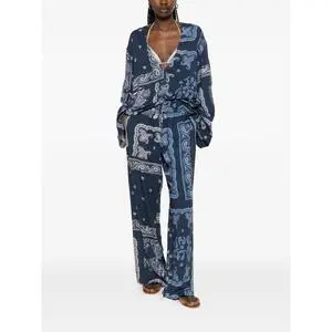 Attico Printed Viscose Palazzo Pants - Blue