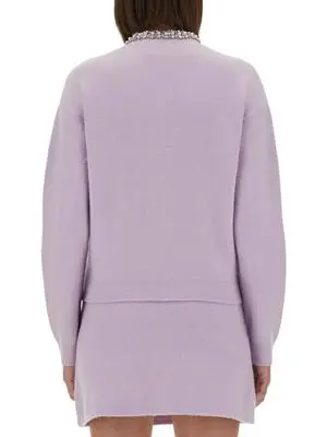 SELF-PORTRAIT Knitted Cardigan With Crystals - Purple