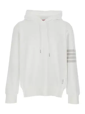 Thom Browne Thom Browne Men Hooded Sweatshirt With Drawstring And 4Bar Logo On The Sleeve In White Cotton For Men Multicolor