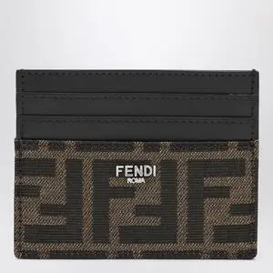 Fendi Brown Ff Jacquard Fabric Card Holder - Black