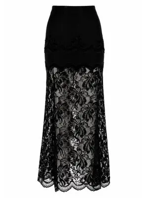 Rabanne Gonna Midi In Pizzo - Black