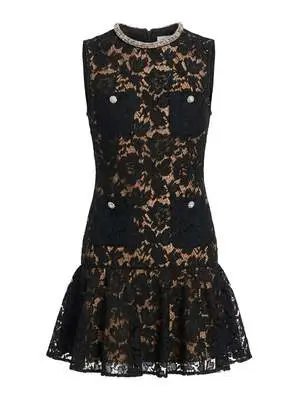 SELF-PORTRAIT Lace Crystal Mini Dress - Black