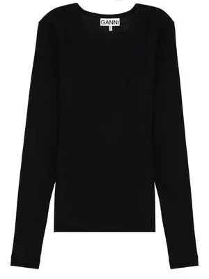 GANNI Long Sleeve Top With Logo - Gray