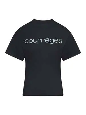 COURREGES Printed Cotton T-shirt - Black
