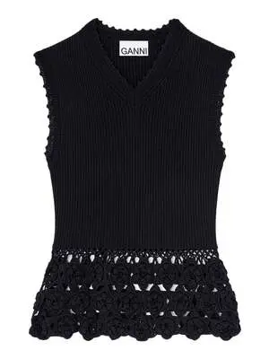GANNI Vest In Cotton Crochet - Black