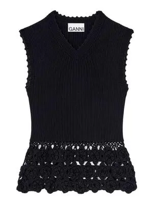 GANNI Vest In Cotton Crochet - Black
