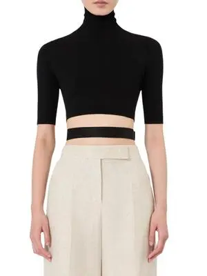 Max Mara Stretch Fabric Cropped Turtleneck