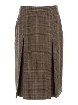 Saint Laurent Grey Midi Skirt With Side Concealed Zip Closure And All-over Check Motif In Wool And Cashmere - Multicolor