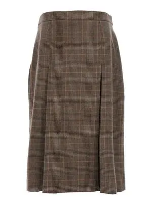 Saint Laurent Check Motif Wool And Cashmere Midi Skirt - Multicolor