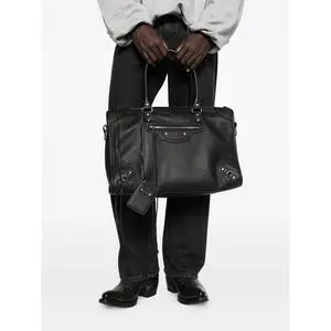 Balenciaga Grained Leather Tote Bag With Silver-tone Hardware - Black