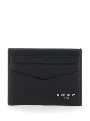 Givenchy Black Card Holder With V Detail And Lettering Logo On Front In Leather For - Multicolor