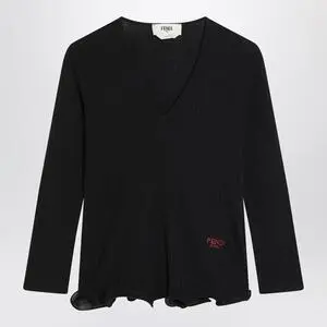 Fendi Wool Pullover With Logo Embroidery - Black