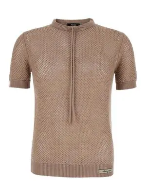 Fendi Beige Open Knit Work Sweater In Wool - Multicolor