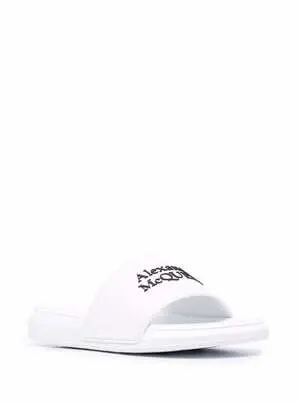 Alexander McQueen White Logo Pool Slides In Rubber