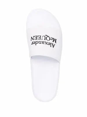 Alexander McQueen White Logo Pool Slides In Rubber