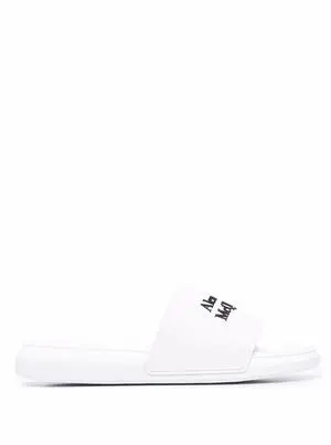 Alexander McQueen White Logo Pool Slides In Rubber - Multicolor