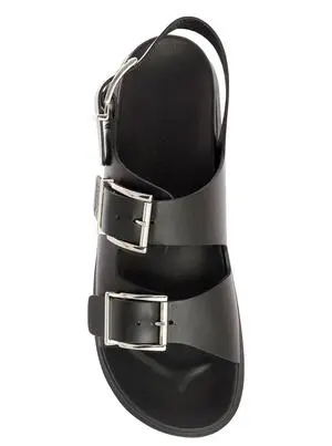 Alexander McQueen Black Slide Sandals With Embossed Logo In Leather