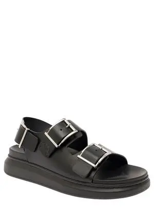 Alexander McQueen Leather Slide Sandals With Embossed Logo - Multicolor
