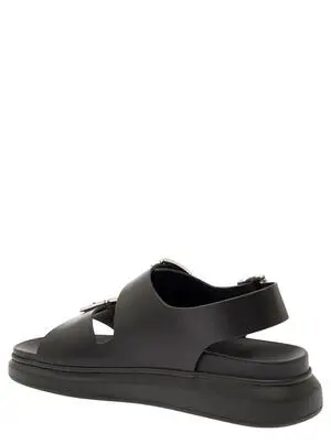 Alexander McQueen Leather Slide Sandals With Embossed Logo - Multicolor