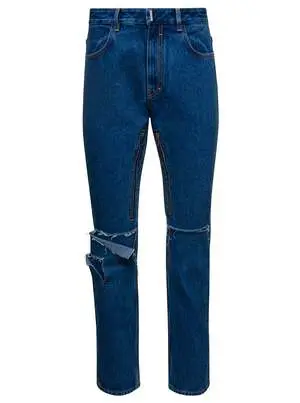 Givenchy Cotton Denim Zip And Rips Jeans - Multicolor