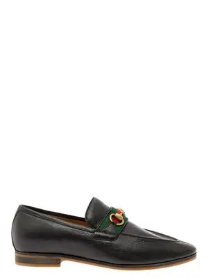 Gucci Gucci Men 'Paride' Black Loafers With Web And Horsebit Detail In Leather Man Multicolor