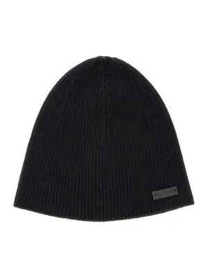 Saint Laurent Beanie With Logo Patch In Cashmere - Black